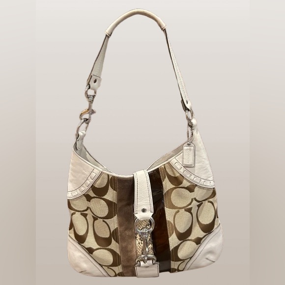 Coach | Bags | Coach Vintage Large Python Print Suede Stripe Hampton ...